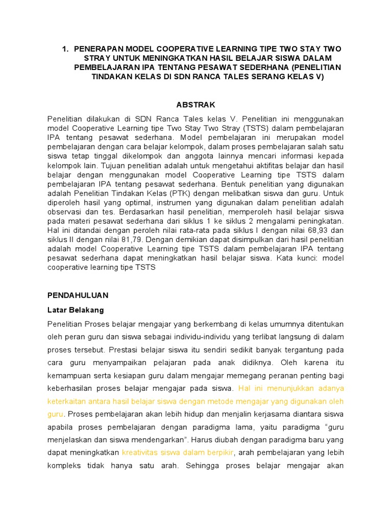 Penerapan Model Cooperative Learning Tipe Two Stay Two Stray | PDF