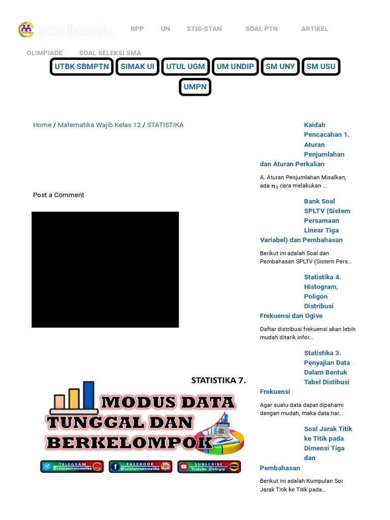 Statistika 7. Modus Data Tunggal Dan Data Berkelompok - CATATAN | PDF