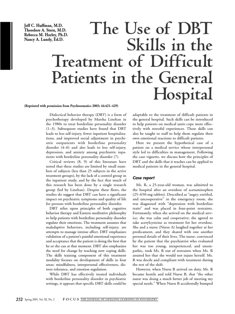 The Use of DBT Skills in The Treatment of Difficult Patients in The ...