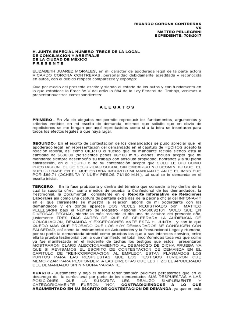 Alegatos Materia Laboral | PDF | Demanda judicial