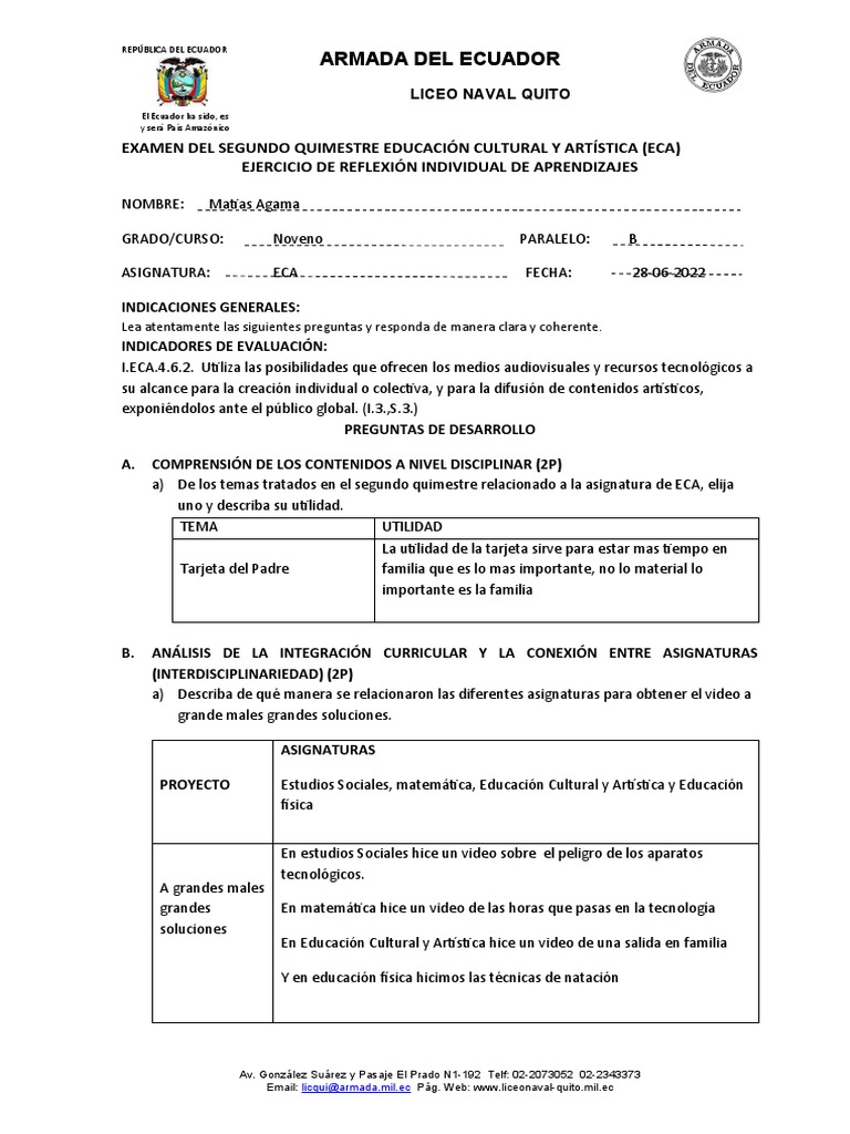 ECA - EVALUACIÓN 2Q 9no B | PDF | Ecuador | Modificación de comportamiento