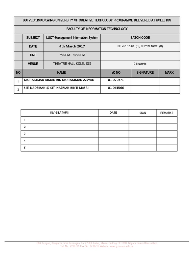 Resit-Final Exam Attendance Sheet | PDF