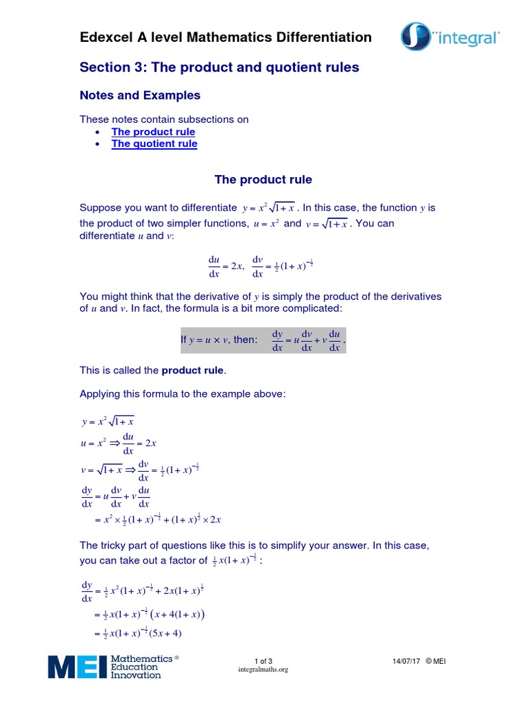 Product and Quotient Rules | PDF | Derivative | Rates