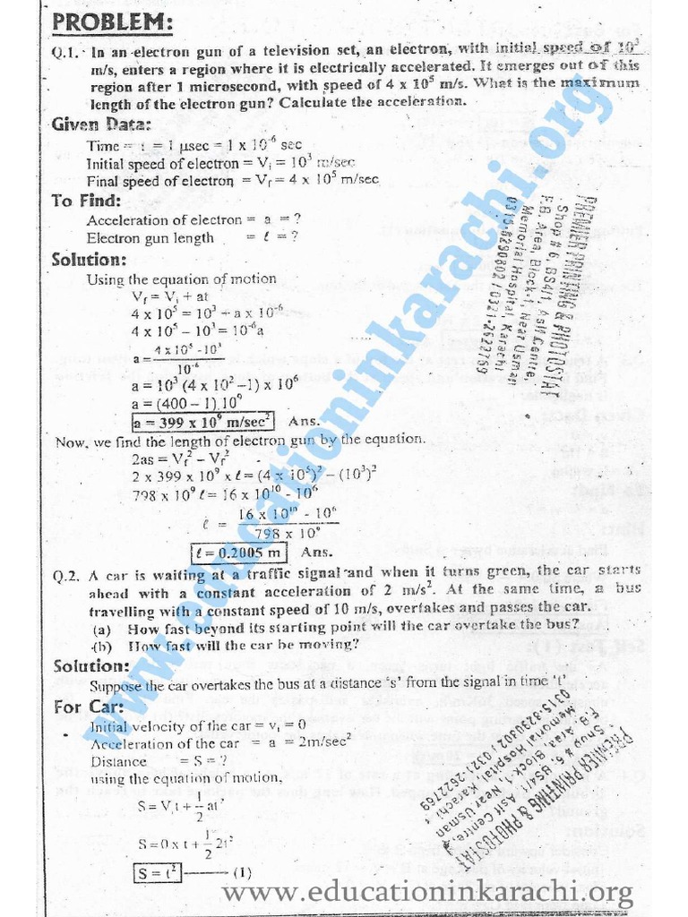 MCQS Class 11 Cha 3 Motion Physics Notes For Sindh | PDF