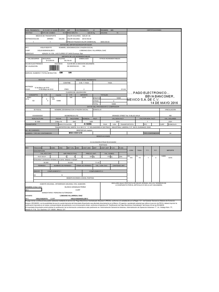 Formato de Pedimento | PDF | aduana | Exportaciones