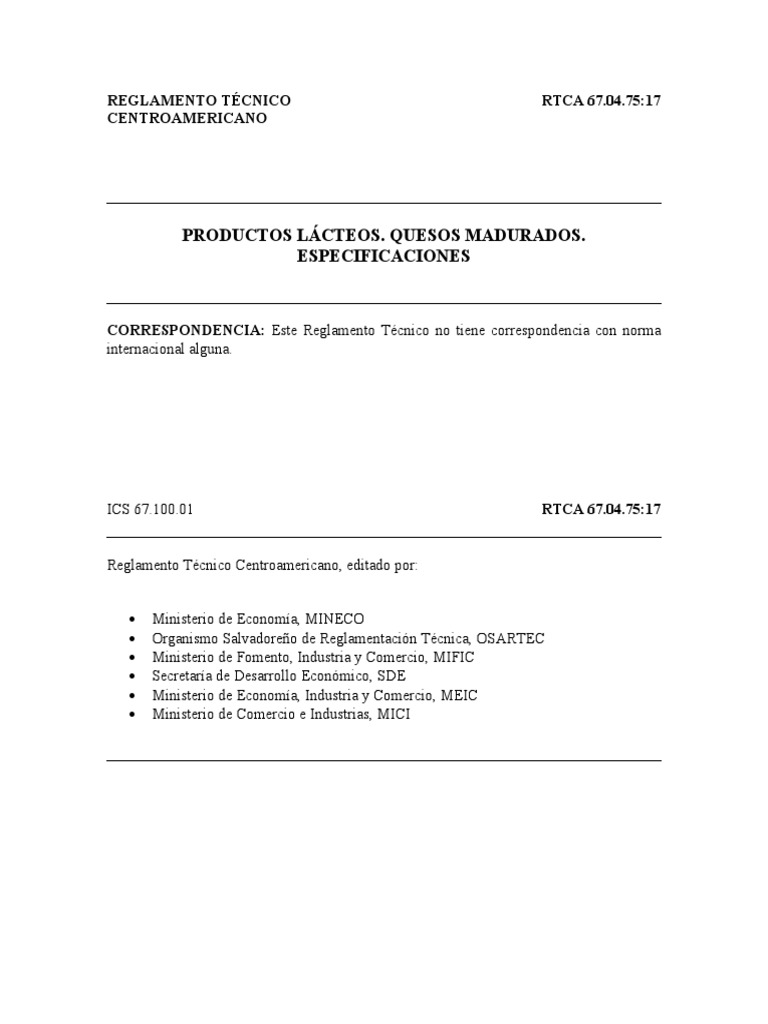 Rtca Quesos Madurados Notificacion Omc | PDF | Alimentos | Ministerio (Departamento de Gobierno)