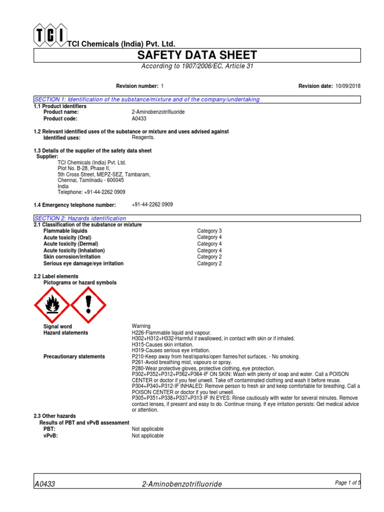 Safety Data Sheet: TCI Chemicals (India) Pvt. LTD | Download Free PDF ...
