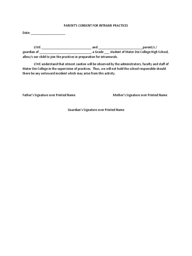 Parents Consent For Intrams Practices | PDF
