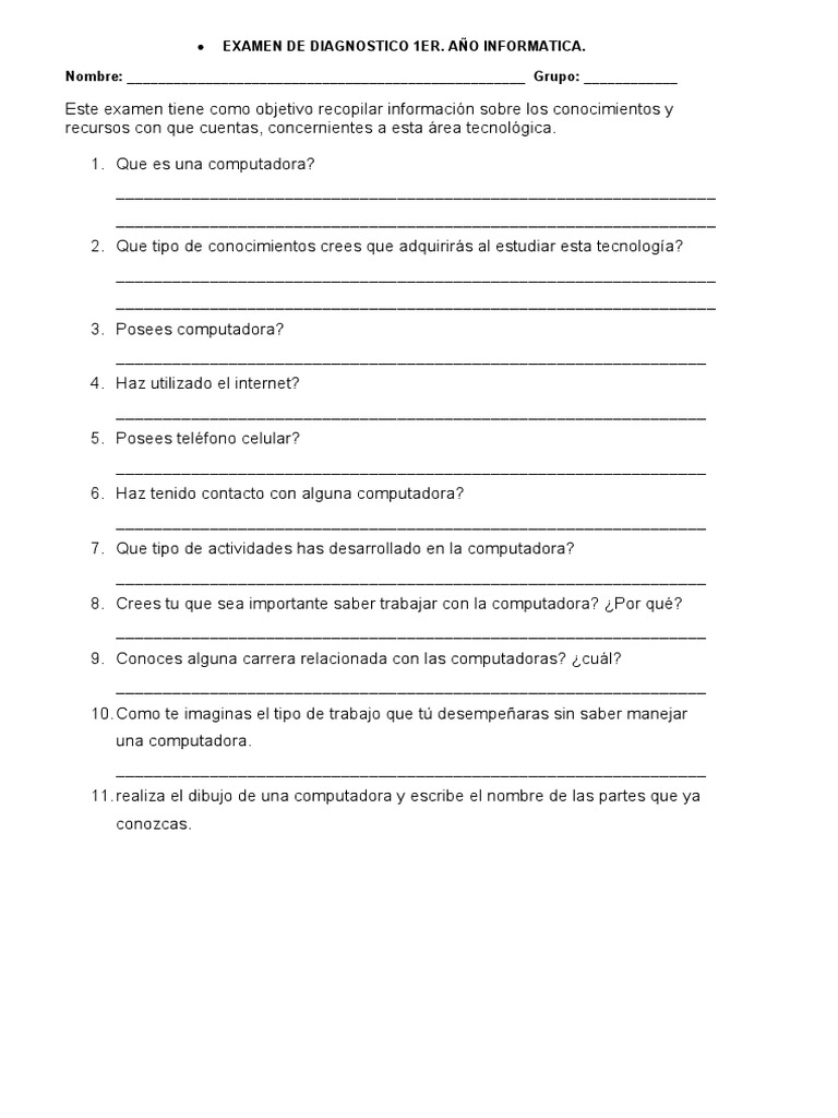 EXAMEN DE DIAGNOSTICO Primer Grado. | PDF
