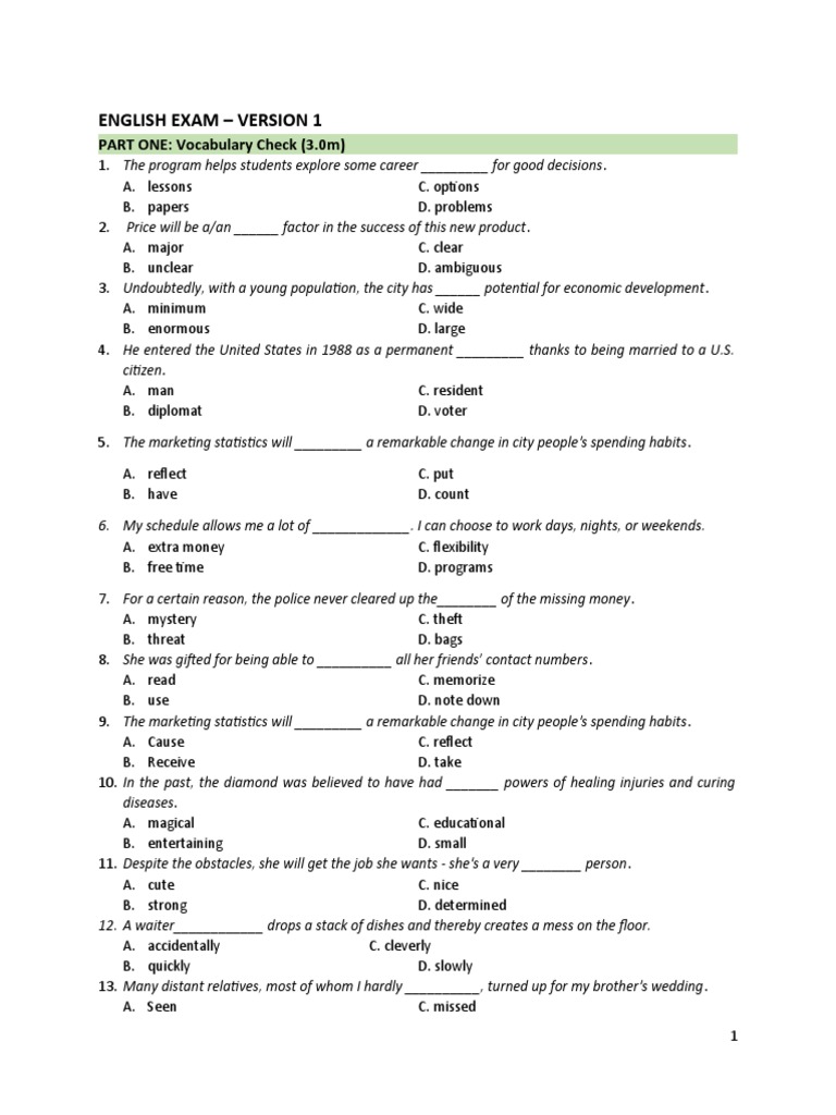 English Exam - Version 1 | PDF | Social Media | Popular Culture & Media ...