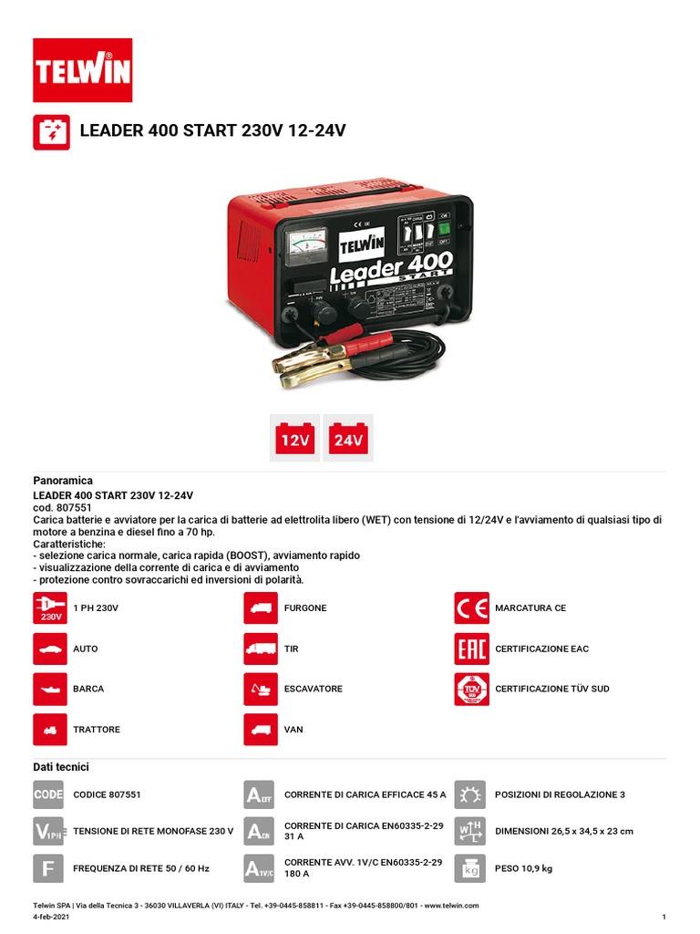 I Leader 400 Start 230V 12-24V | PDF