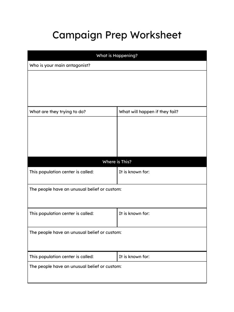 Campaign Prep Worksheet Overview | PDF | Games & Activities | Social ...