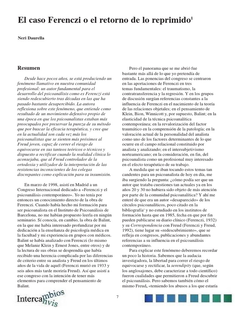 El Caso Ferenczi o El Retorno de Lo Reprimido | PDF | Psicoanálisis ...