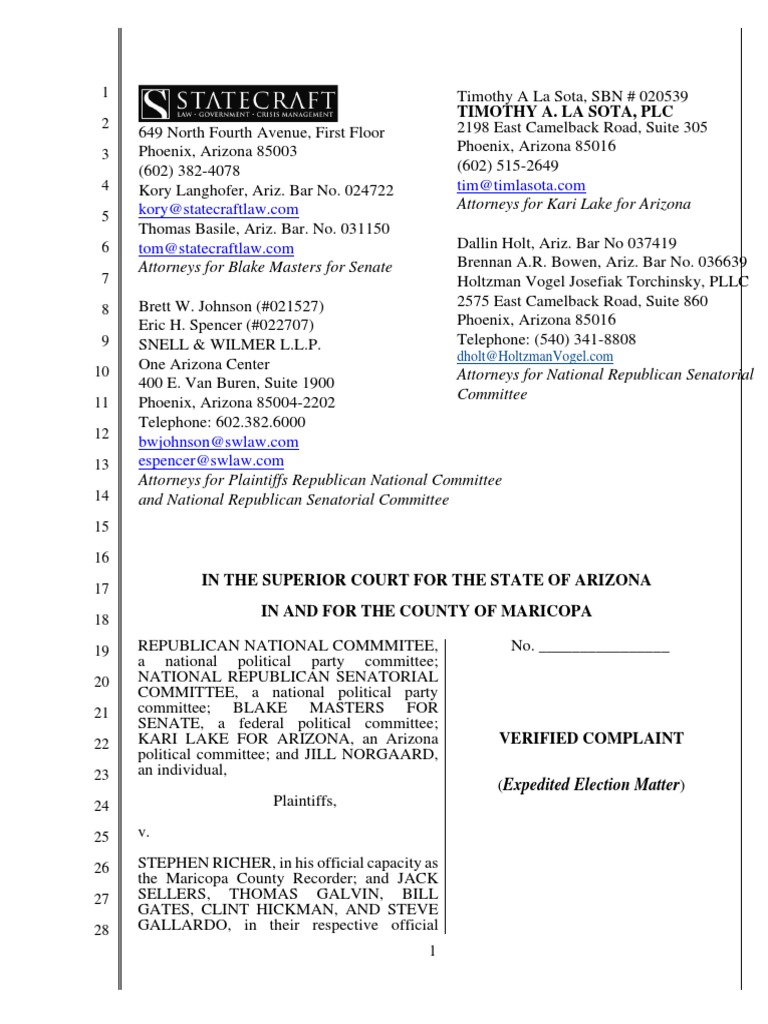 AZ Complaint 11.8 Y8mj6e7n | PDF | Injunction | Voting