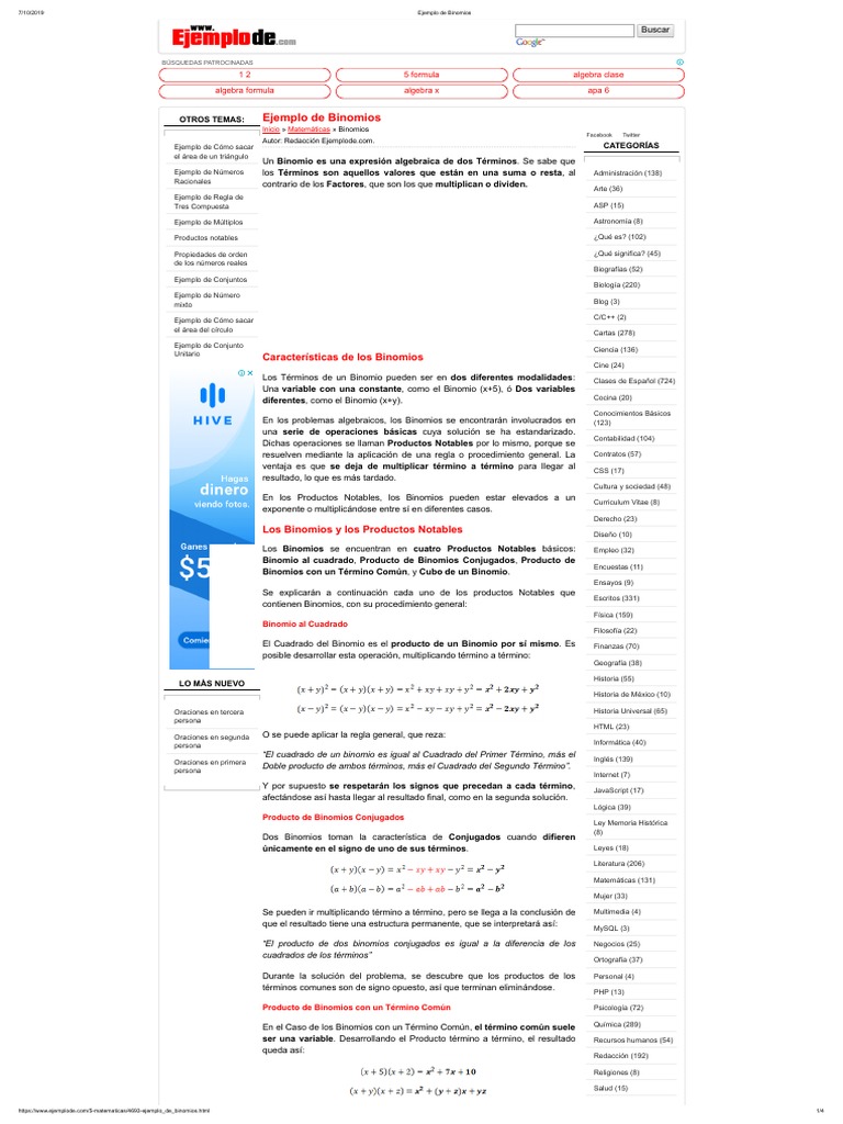 2 Ejemplo de Binomios | PDF | Álgebra | Exponenciación