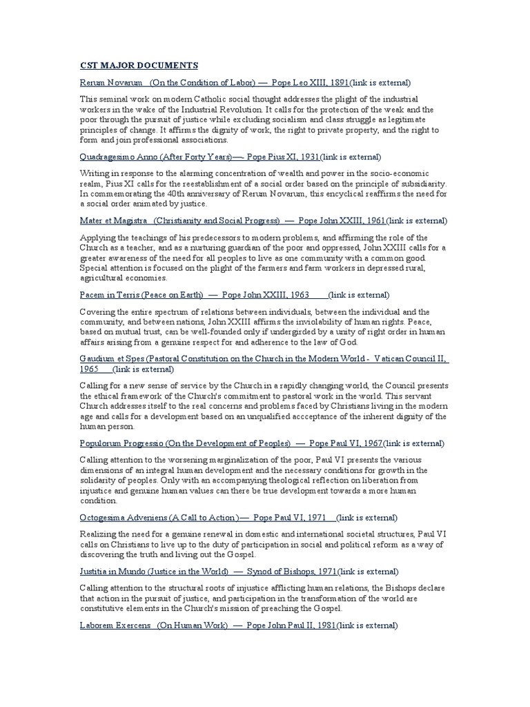 CST Major Documents | PDF | Catholic Social Teaching | Catholic Church