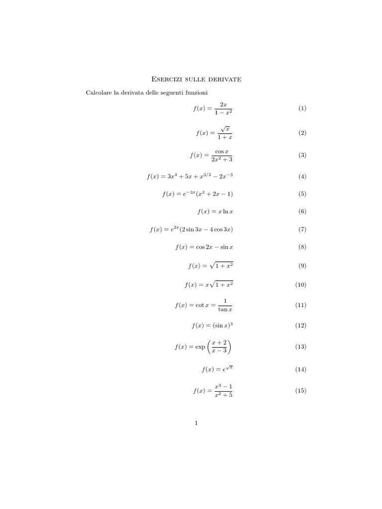 Derivate - Esercizi | PDF
