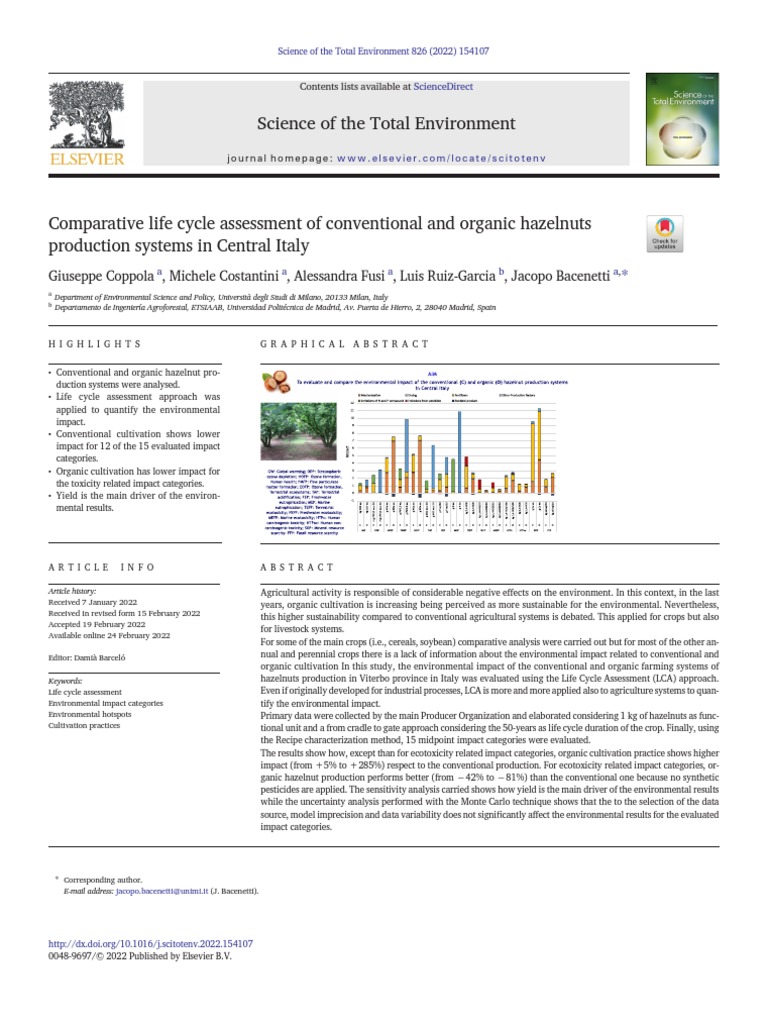 Comparative Life Cycle Assessment of Conventional and Organic Hazelnuts Production Systems in ...