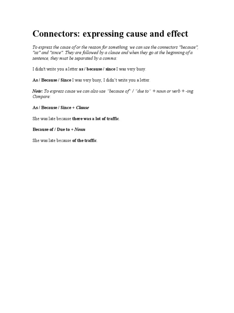 Connectors Expressing Cause and Efects | PDF