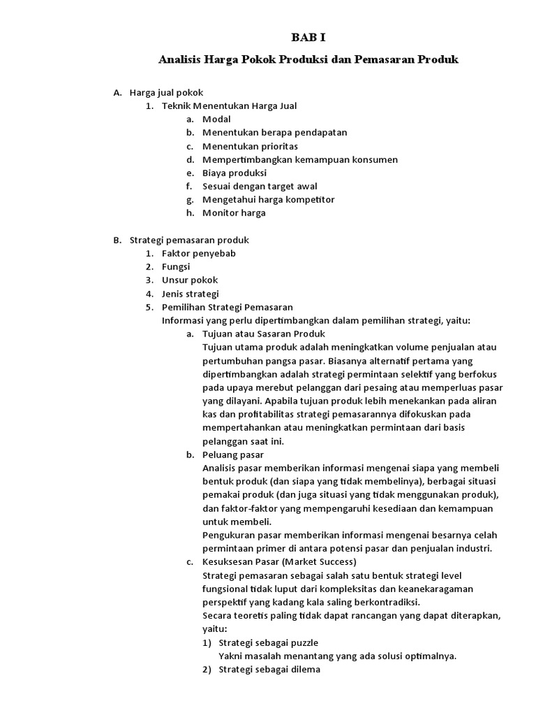 BAB 1 Analisis Harga Pokok Produksi Dan Pemasaran Produk | PDF