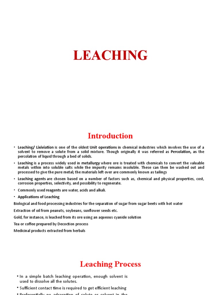 Leaching PPT 2022 | PDF | Solubility | Chemistry