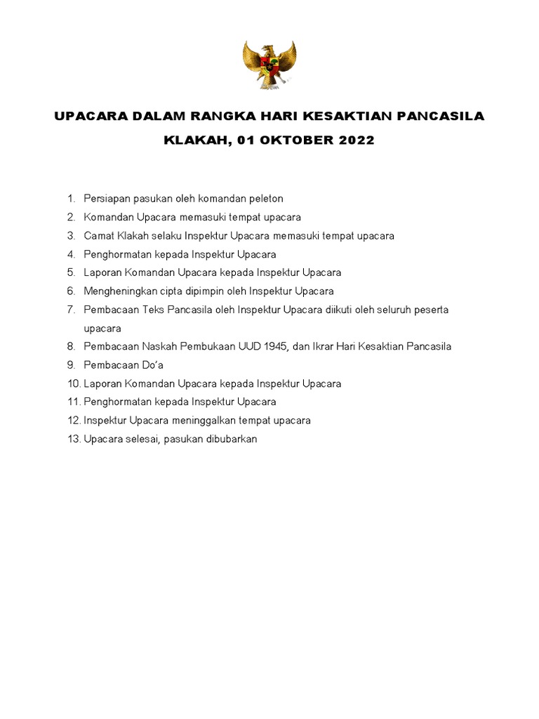 Susunan Upacara Hari Kesaktian Pancasila | PDF