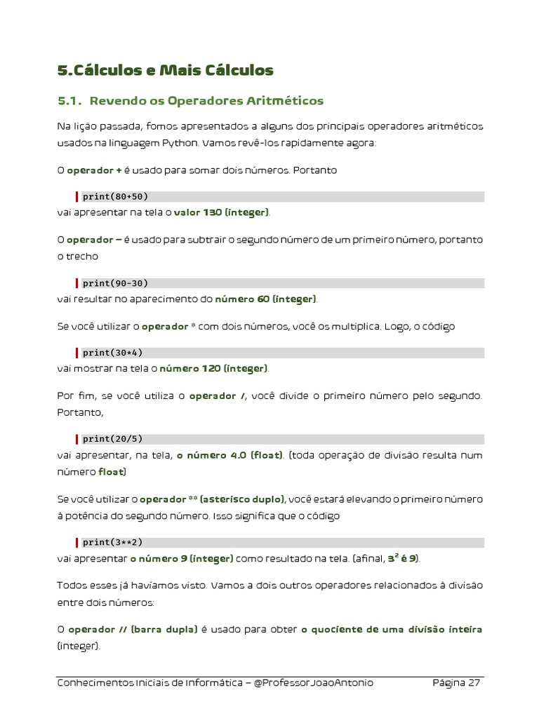 Python2020 Aula5 Calculos Pdf Divisão Matemática Python