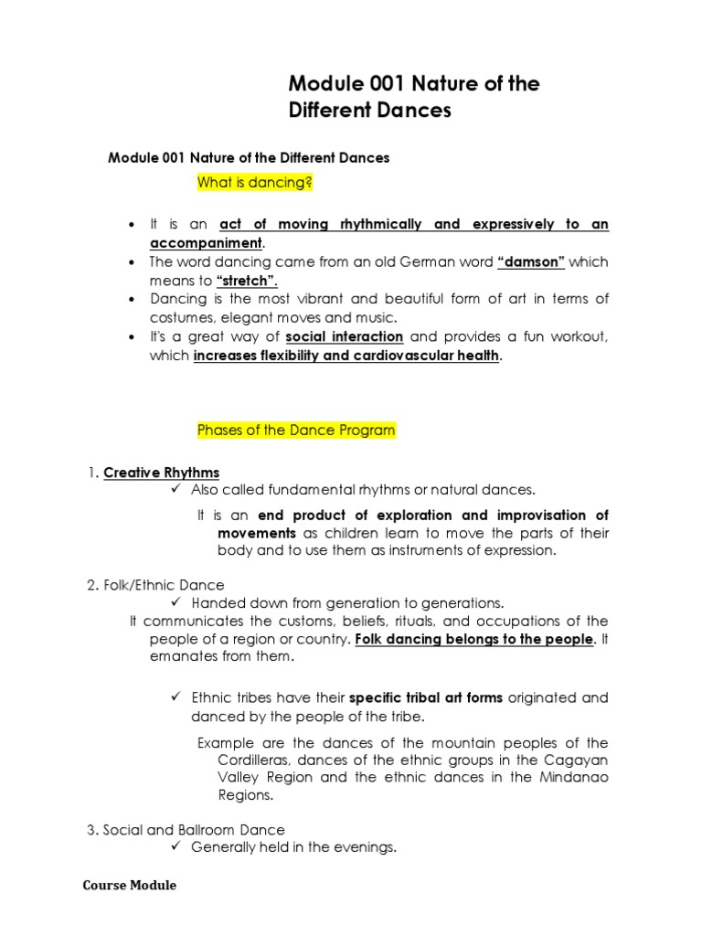 Overview Of Dance Types And Phases Pdf Dances Performing Arts