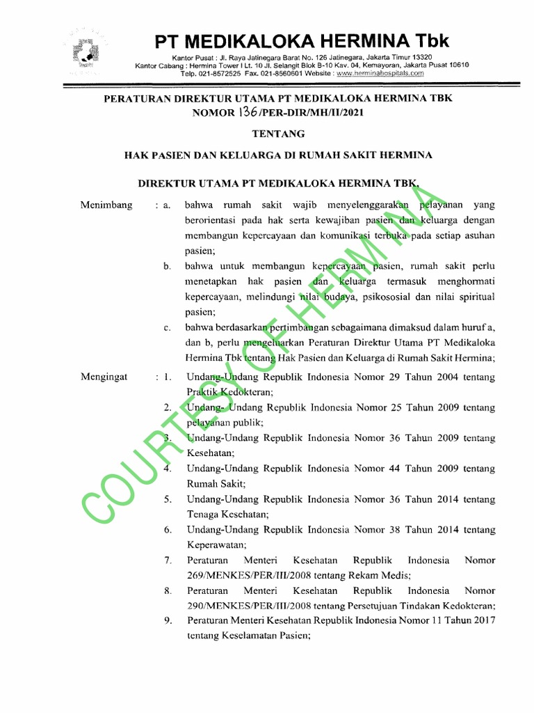 136 2021 Hak Pasien Dan Keluarga Di Rumah Sakit Hermina Pdf