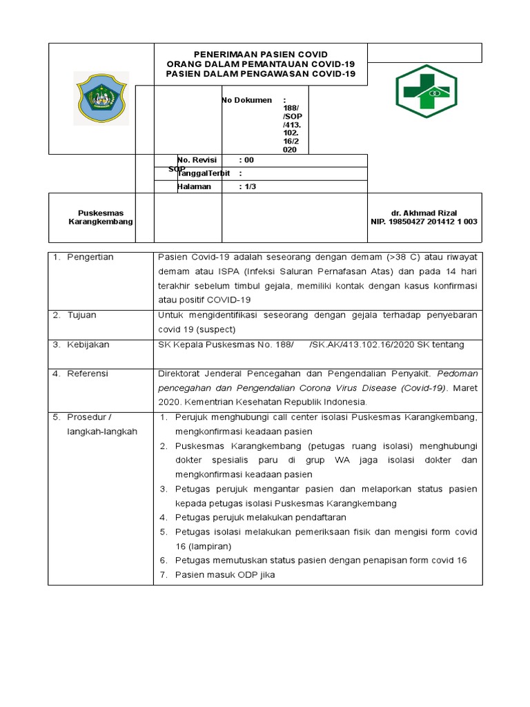 Sop Alur Penerimaan Pasien | PDF