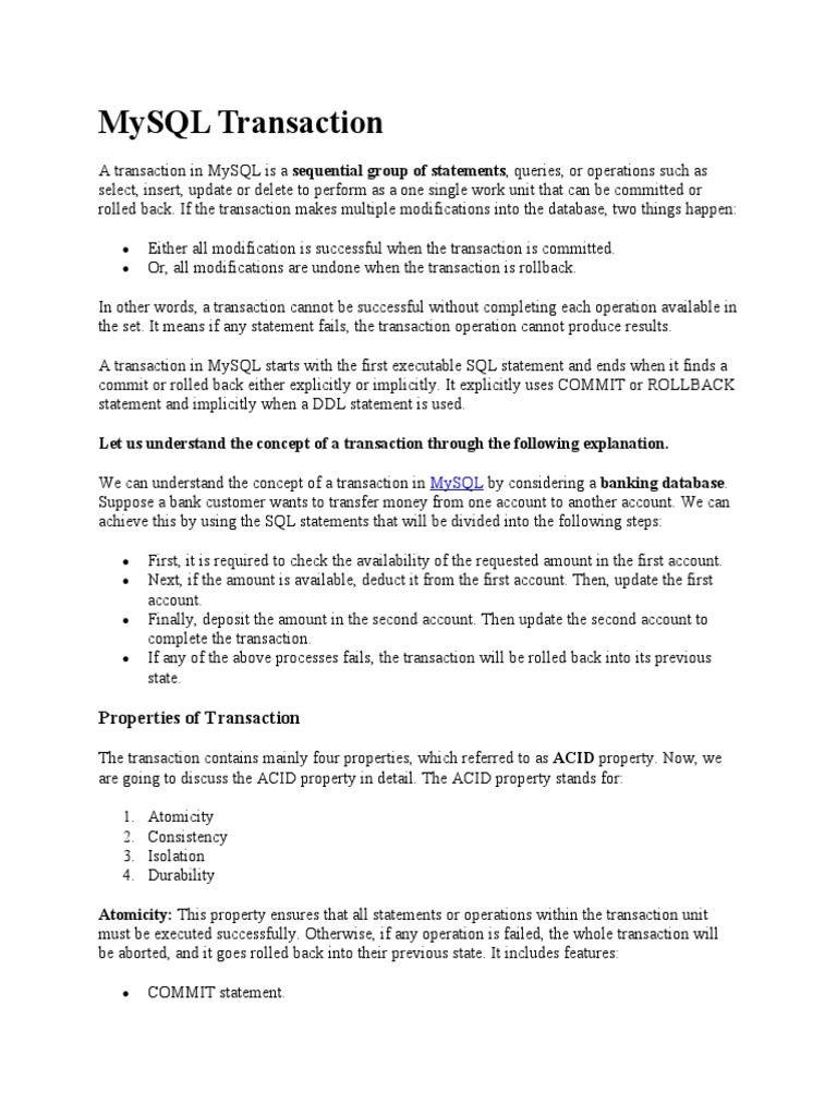 MySQL Transaction | PDF | Database Transaction | Acid