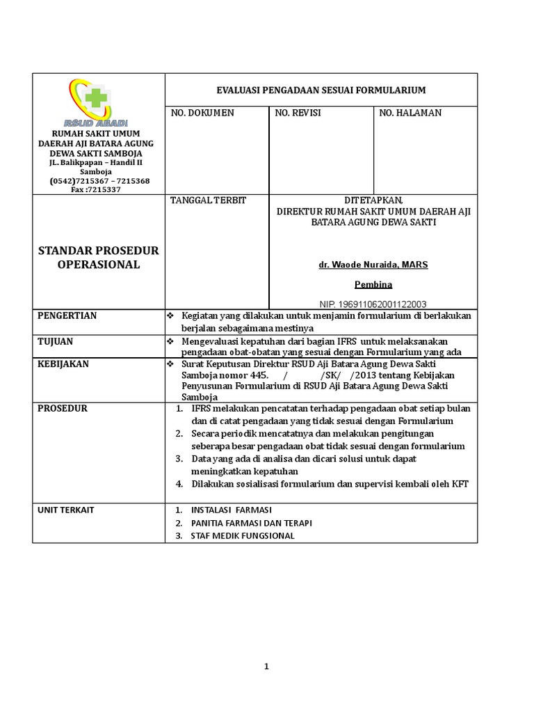 Spo Evaluasi Pengadaan Formularium | PDF