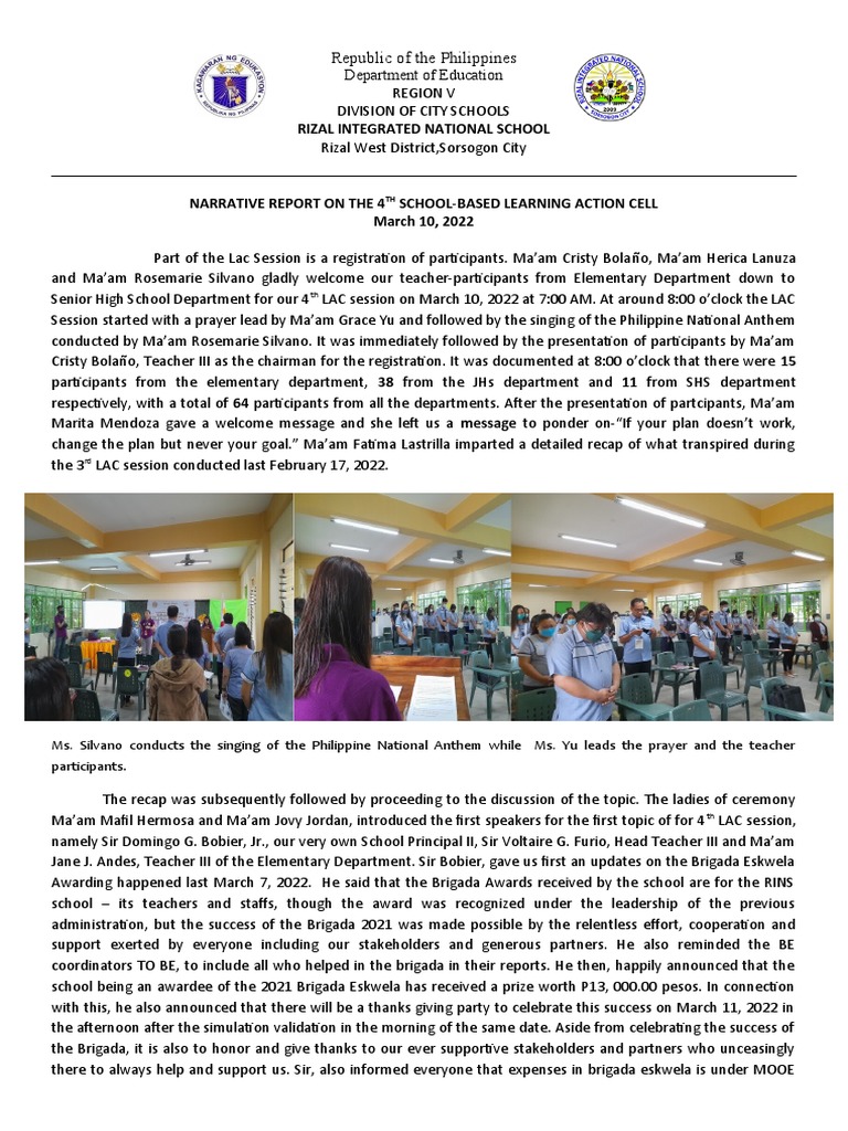 Narrative Report LAC 1 1 | PDF | Career & Growth