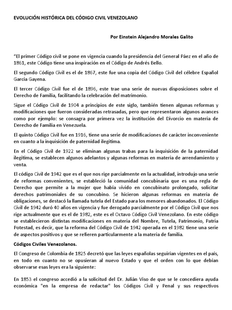 Evolución del Código Civil Venezolano | PDF | Fuentes del derecho ...