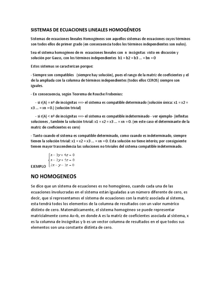 Sistemas de Ecuaciones Lineales Homogéneos | PDF