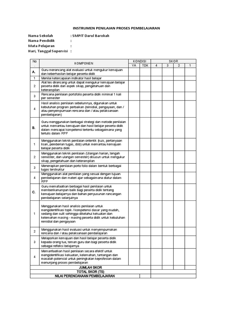 Instrumen Penilaian Pembelajaran SMPIT | PDF