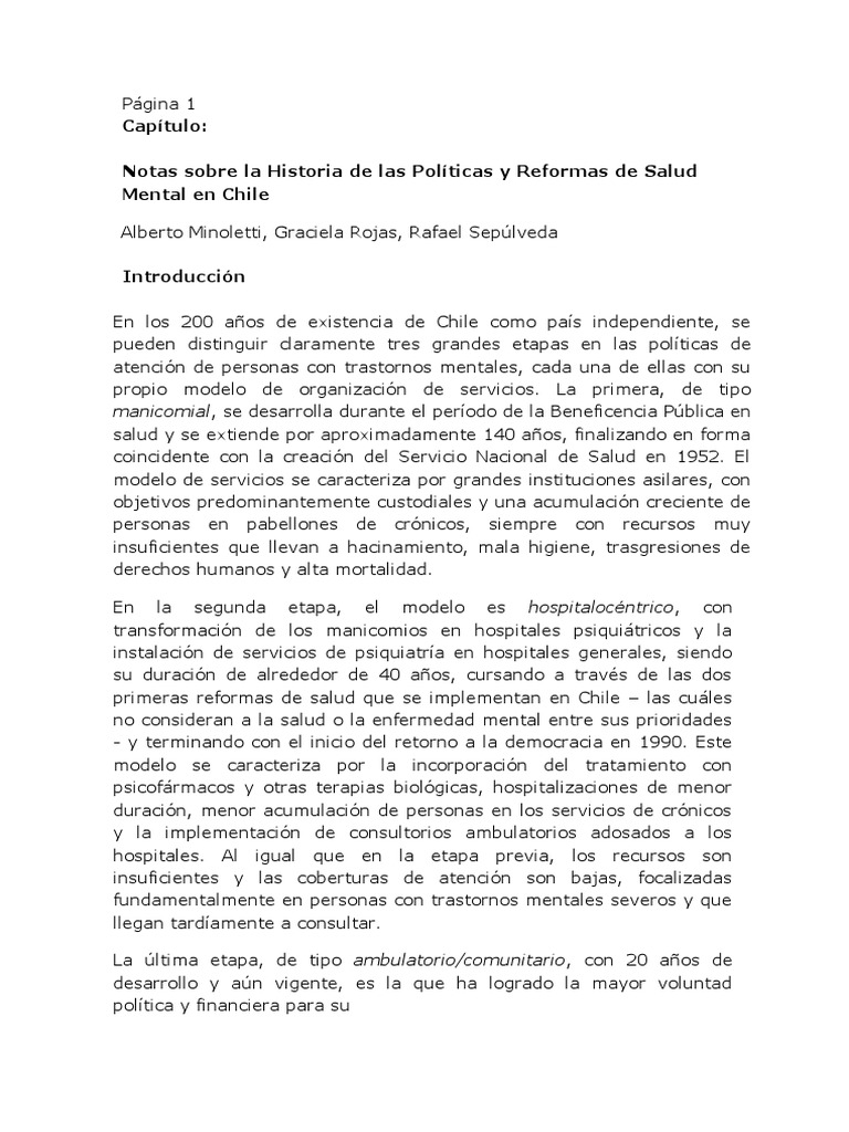 Minoletti Et Al. 2010 Notas Sobre La Historia de Las Pol Ticas y Reformas de Salud Mental en ...