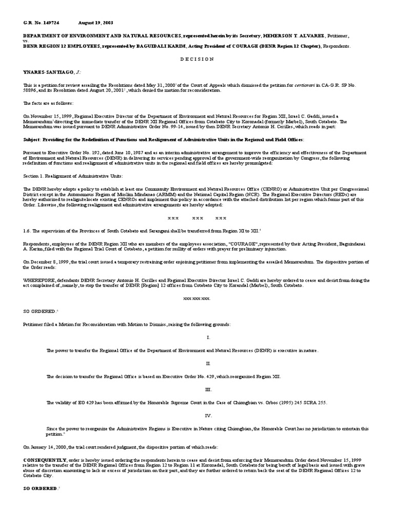 DENR Office Transfer Legal Dispute | PDF | Presidents Of The United ...
