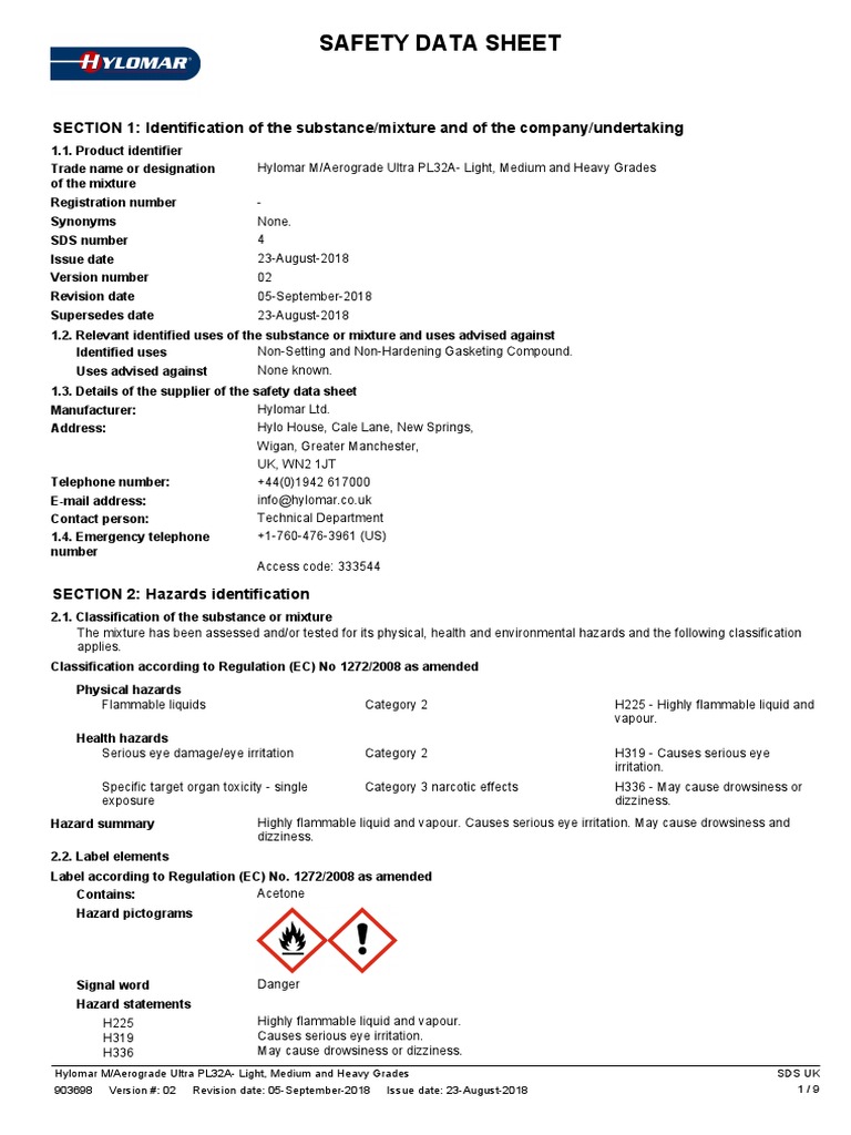 EN - Hylomar MAerograde Ultra PL32A | PDF | Personal Protective ...