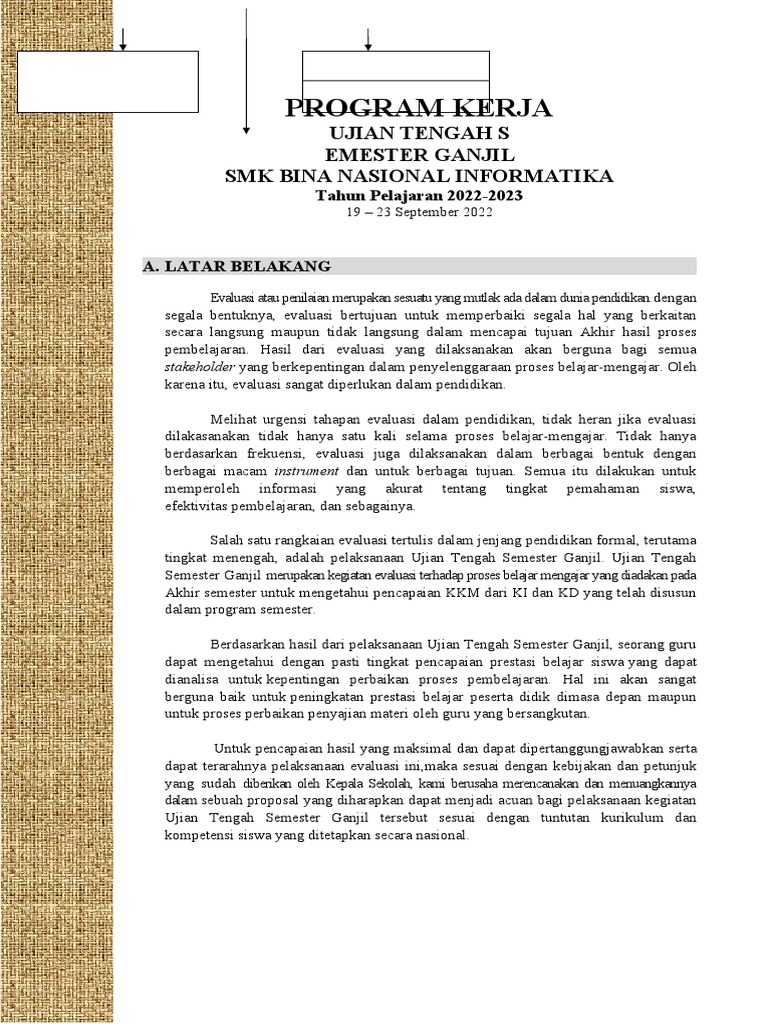 Program Kerja Uts Ganjil 2022-2023 | PDF