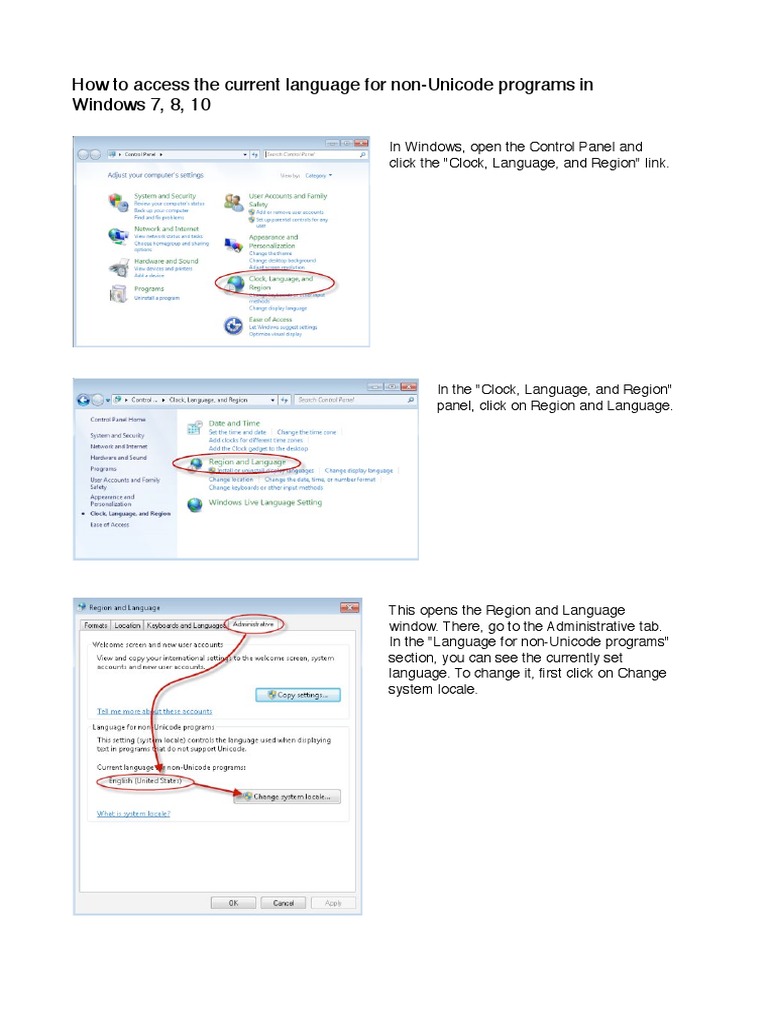 How To Change System Locale For Non-Unicode Programs | PDF