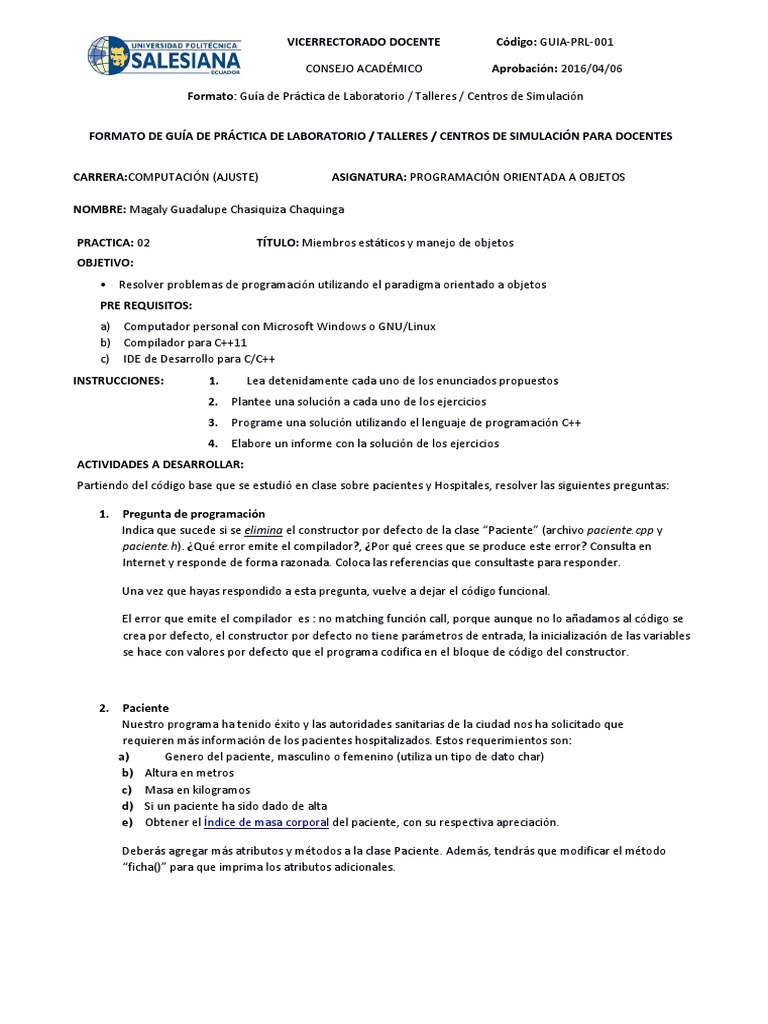 Paciente.h) - ¿Qué Error Emite El Compilador?, ¿Por Qué Crees Que Se ...