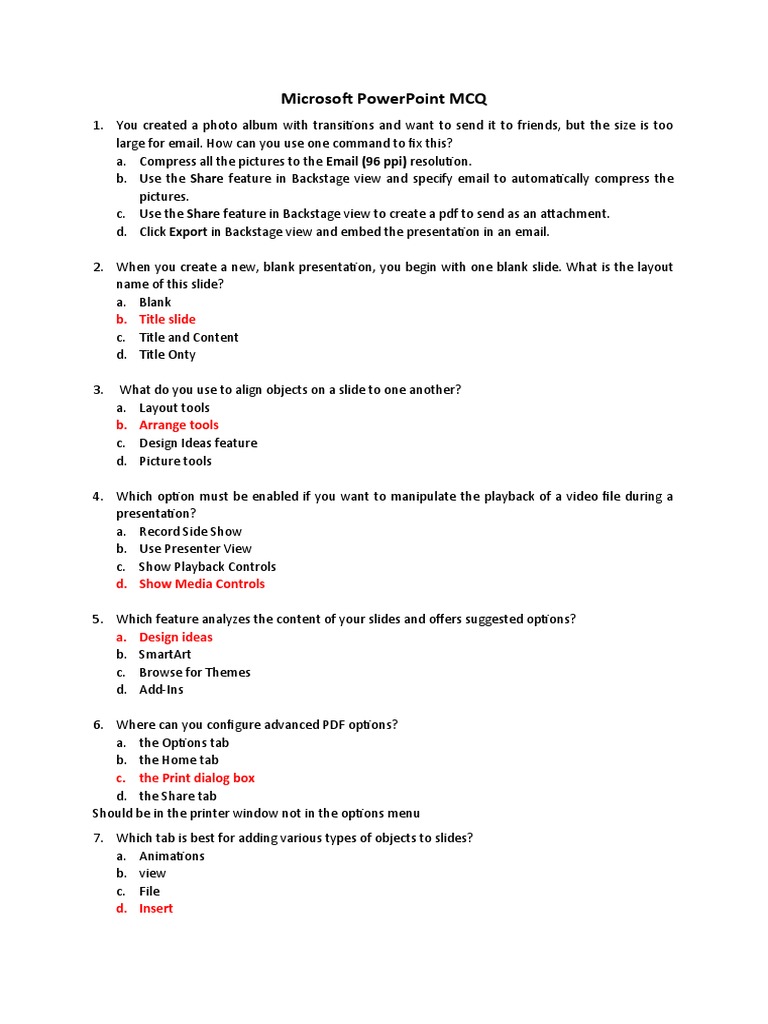 Microsoft PowerPoint MCQ | PDF | Page Layout | Microsoft Word