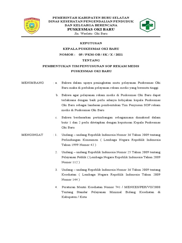 SK Tim Sop Rekam Medis | PDF