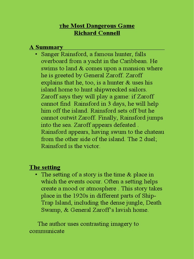 The Most Dangerous Game Analysis | PDF | Hunting | Animal Killing