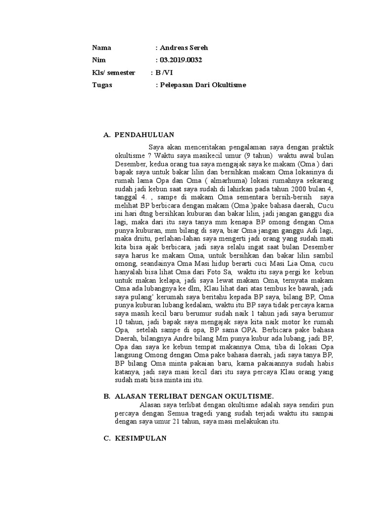 Andre Tugas Okultisme 1 | PDF