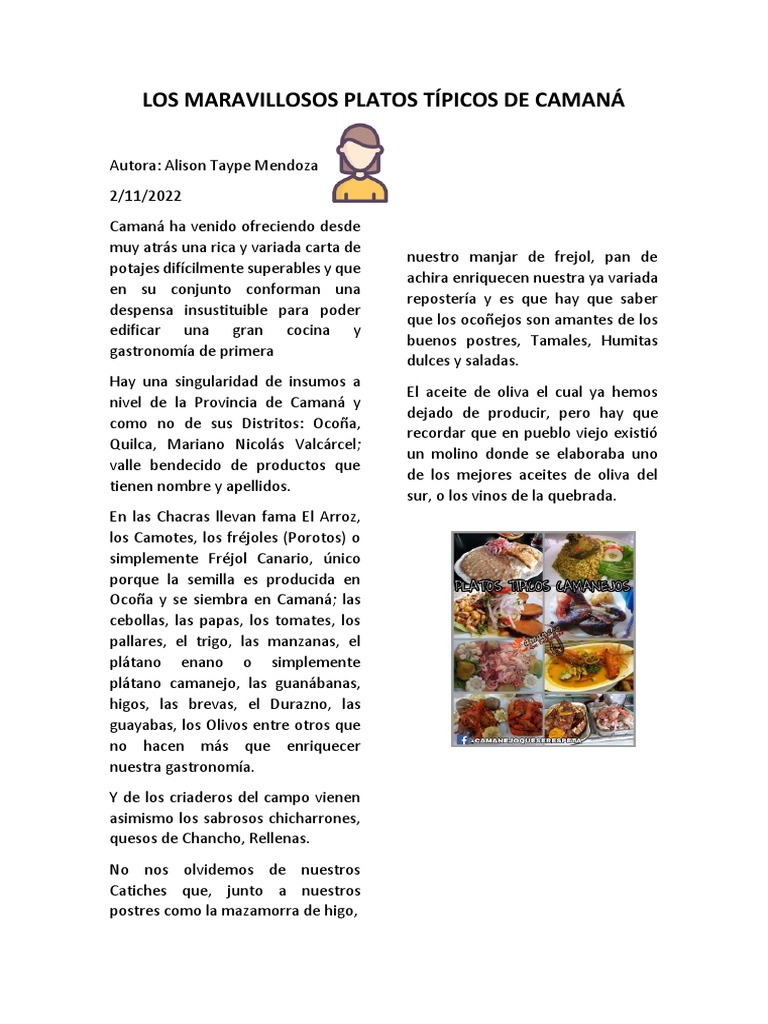Platos Típicos de Camaná: Gastronomía Local | PDF | Cocina, comidas y vino