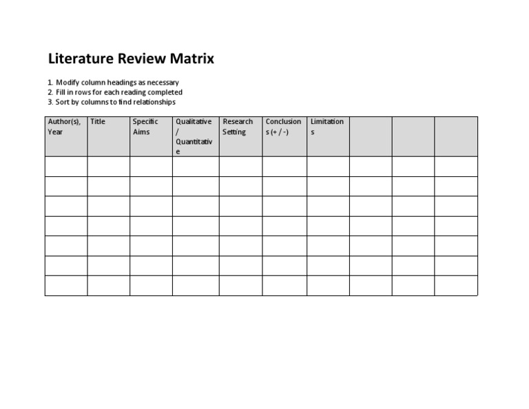 Literature Review Matrix Template | PDF | Teaching Methods & Materials