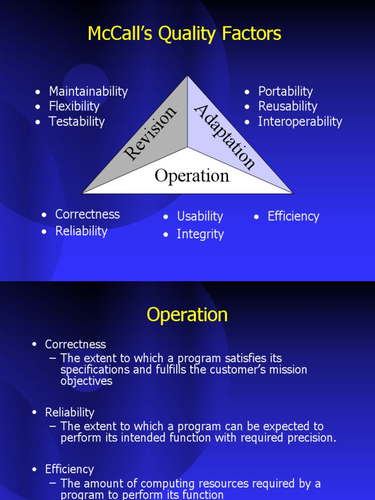 McCall's Quality Factors Measured for Software Projects | PDF ...
