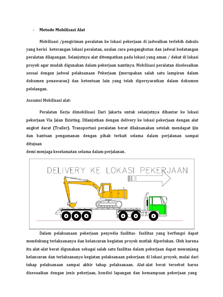 Metode Mobilisasi Alat Berat Proyek | PDF | Teknologi & Rekayasa